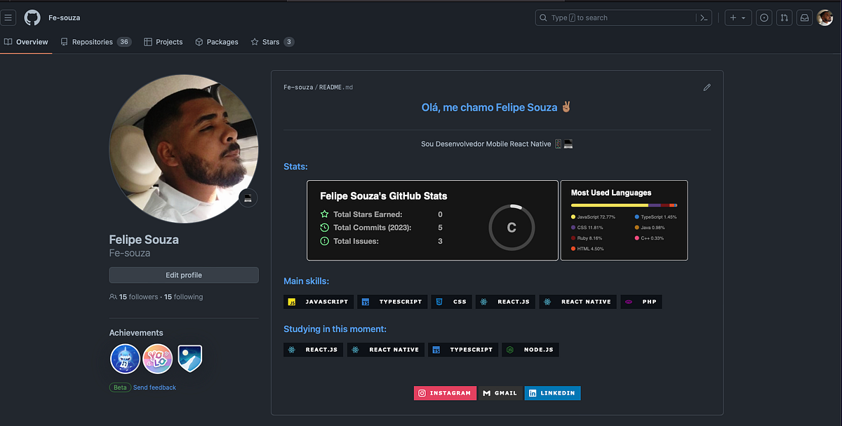 Personalizando o README no Github | by Felipe Souza | Medium