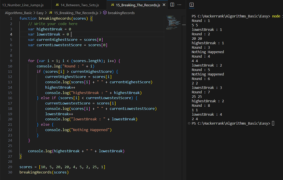 [JS] HackerRank : Breaking the Records | by Aiya Aiyara | Medium