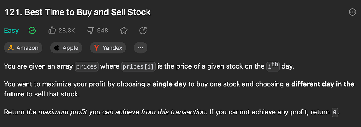 Leetcode- Best Time to Buy and Sell Stock-121 | by 劉承翰 | Medium