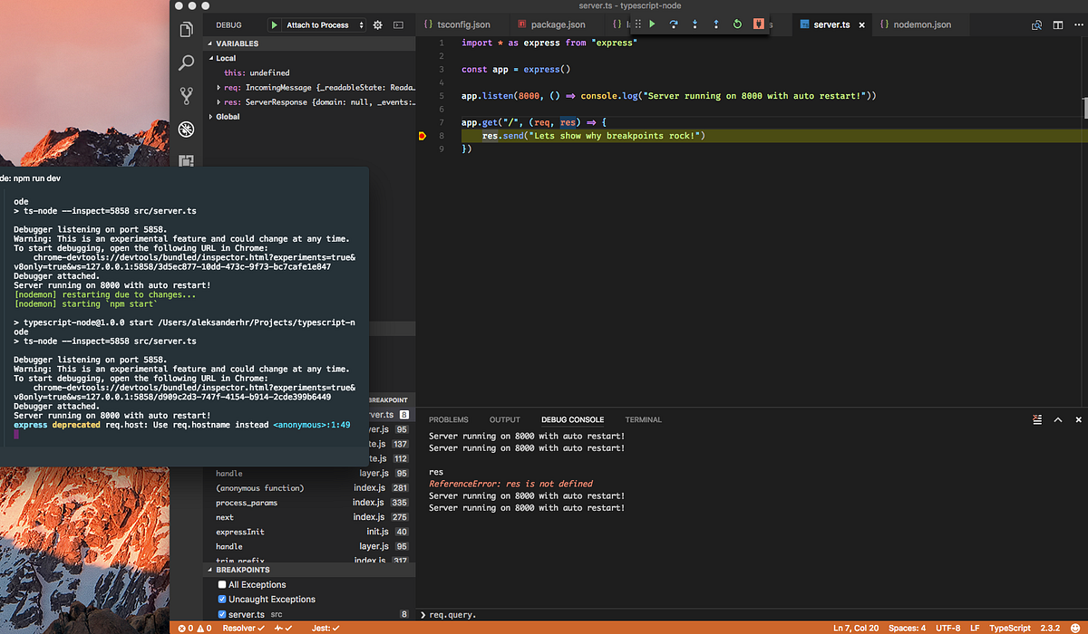 How to get auto restart and breakpoint support with Typescript and Node | by Aleksander H ...