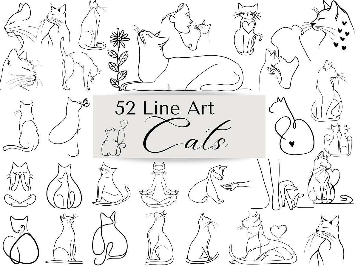 Cat Line Art SVG PNG Digital Download, Hand drawn cats, Minimalist Cat ...