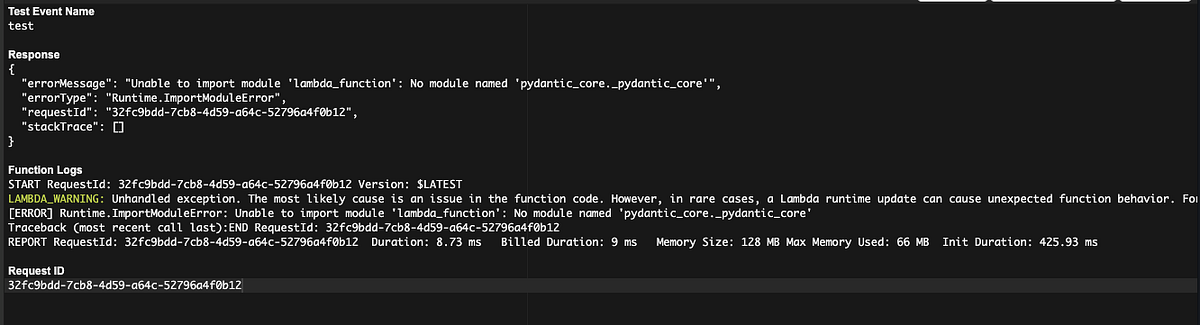 Resolving AWS Lambda pydantic_core No Module Error | by Sugavasilakshmisahithi | AWS Tip