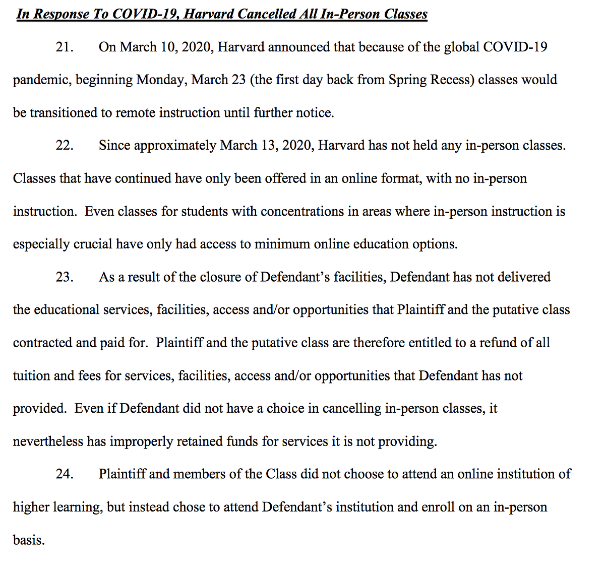 Harvard Student Lawsuit Alleges Fees Not Returned | by Class Actions ...