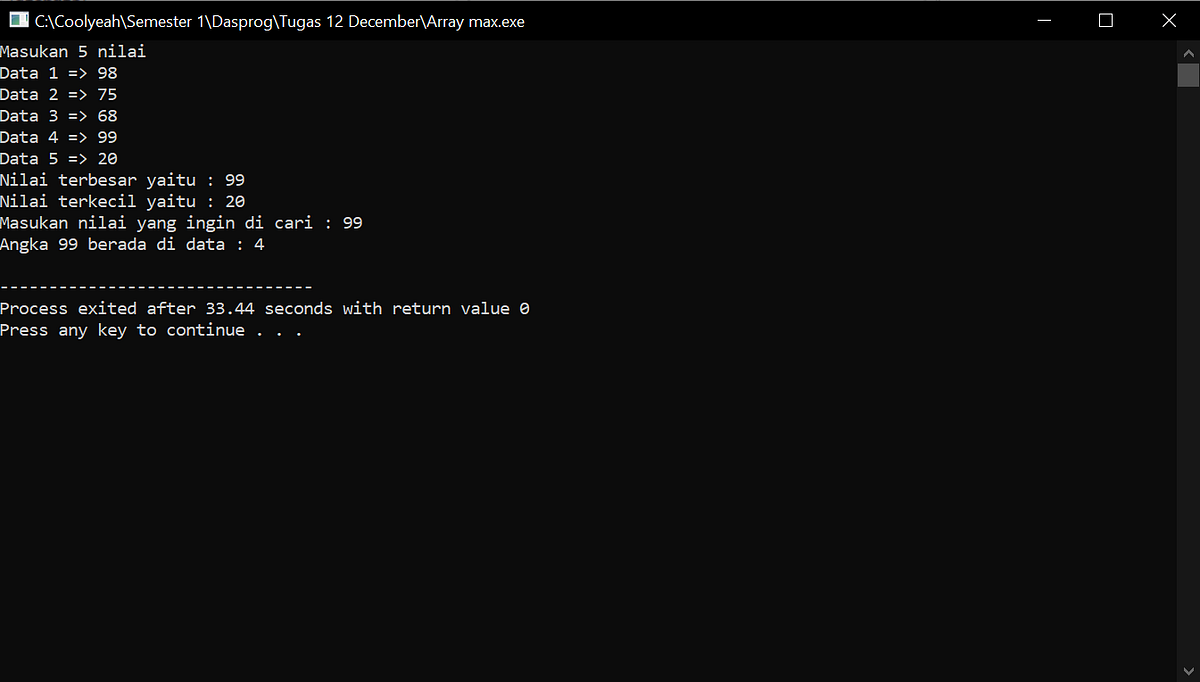Program Mencari Nilai Terbesar dan Terkecil Menggunakan Array C++ | by mputraff | Medium