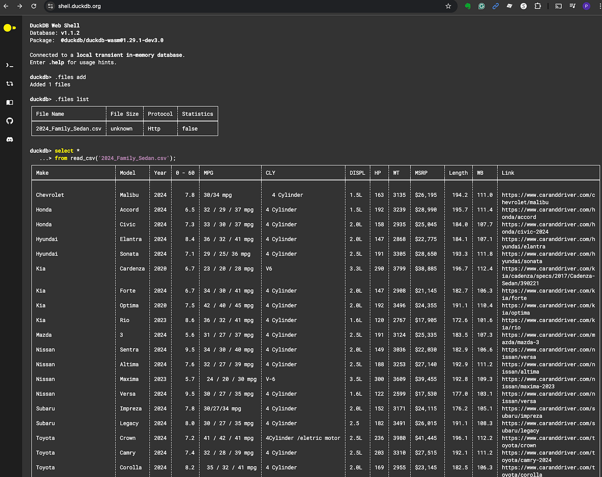 ShellDuck: How To Access DuckDB In Your Browser | by Pierre DeBois | CodeX | Medium