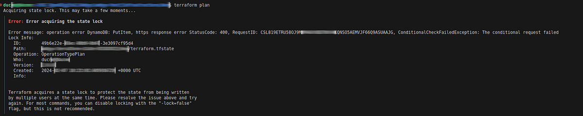 Terraform State Lock Error: ConditionalCheckFailedException Fix Terraform State Lock Error: ConditionalCheckFailedException Fix