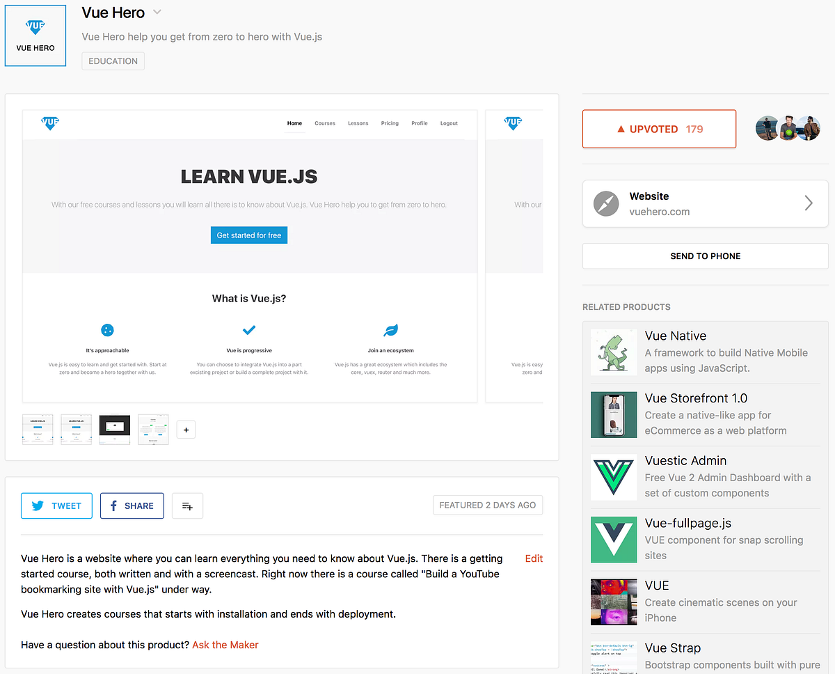 My experience when launching Vue Hero at Product Hunt | by Stein Ove Helset | Medium