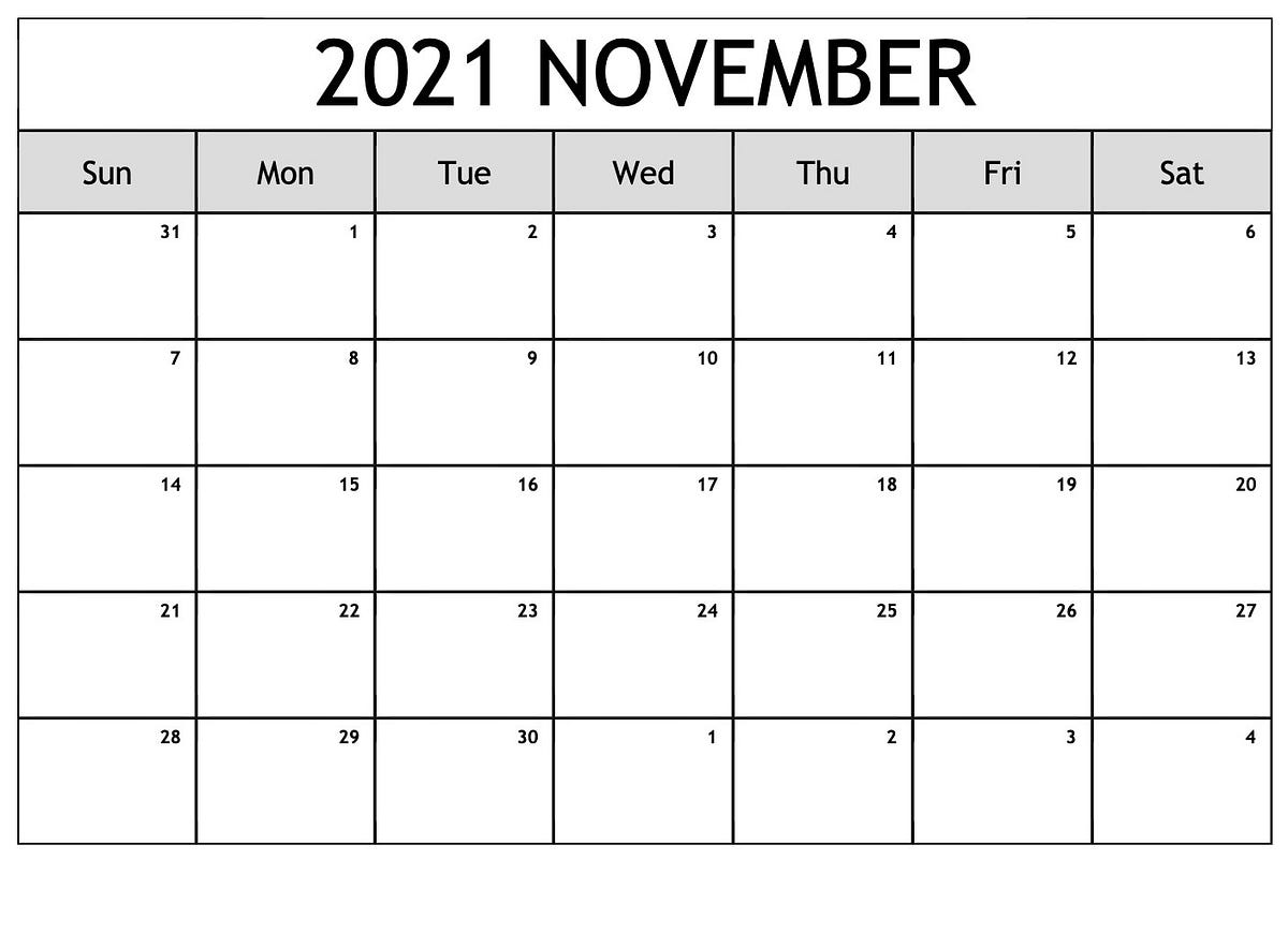 November 2021 Calendar With Thanksgiving Holiday Free PDF | by ...