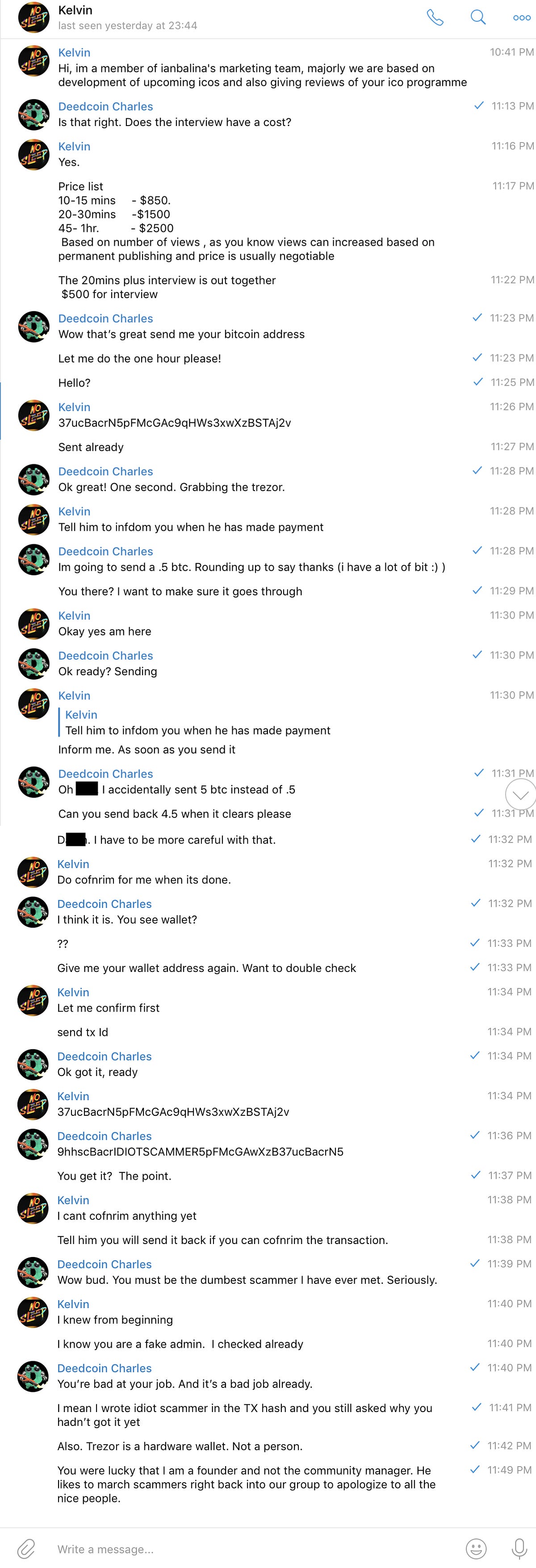Co-Founder trolls Telegram Scammer | by TeamDeedCoin | Medium