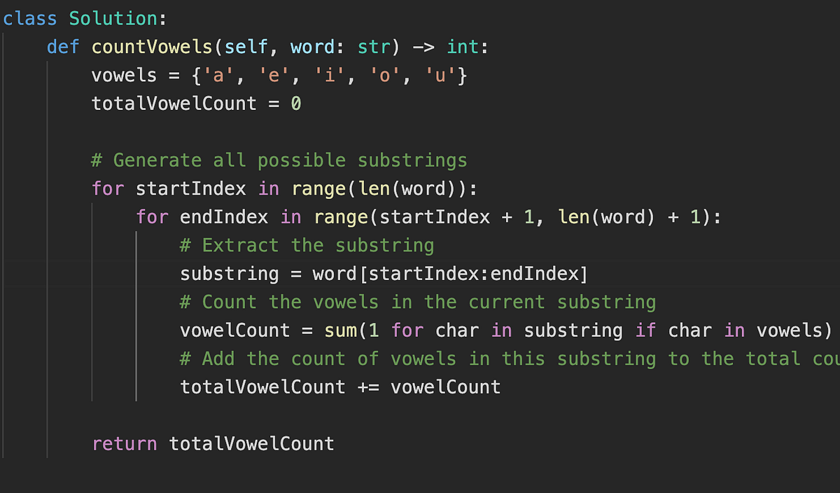 How to think about Leetcode 2063. Vowels of All Substrings | by Natalie Sun | Medium