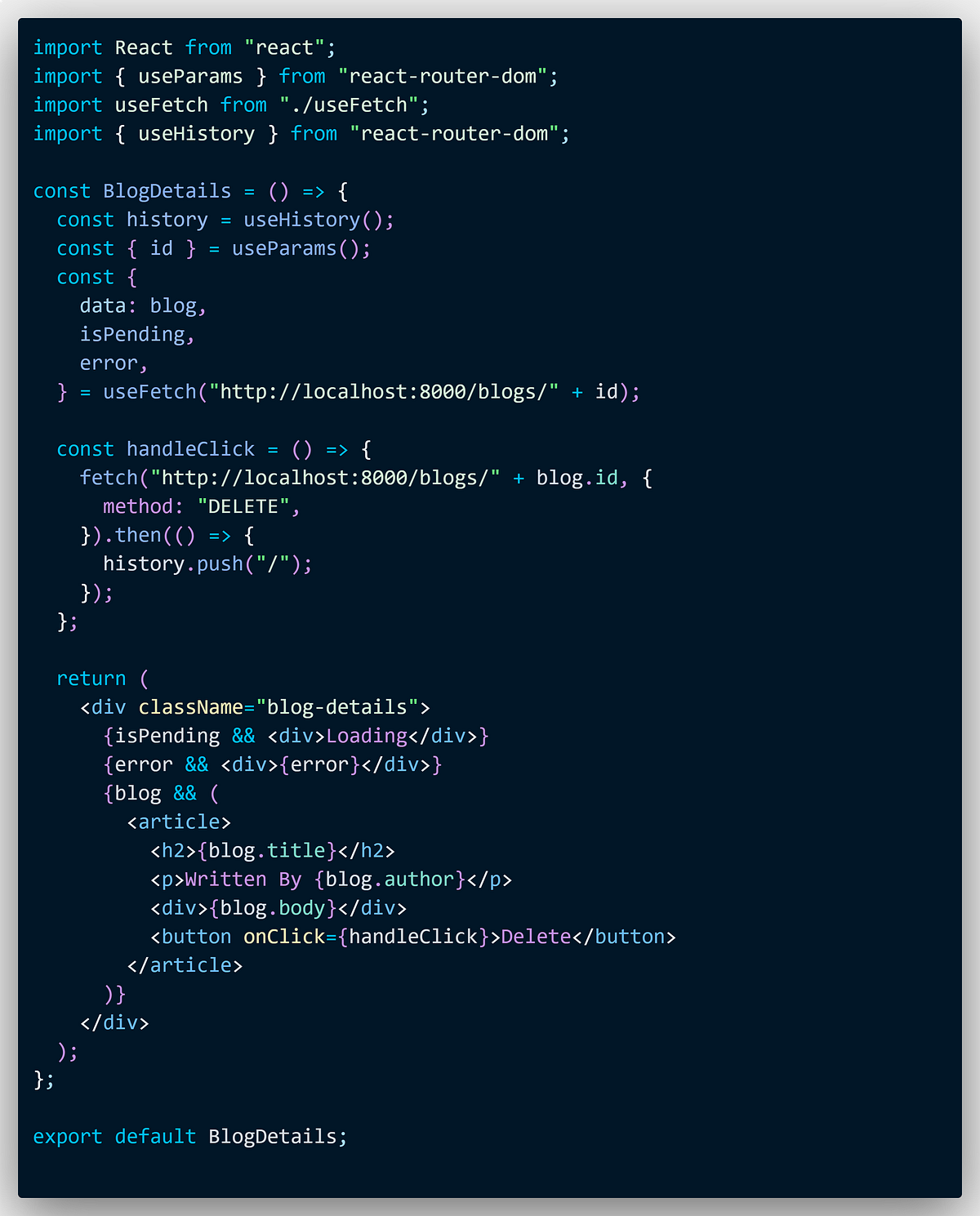 -create a delete button with handleDelete function -inside the handleDelete function we using ...