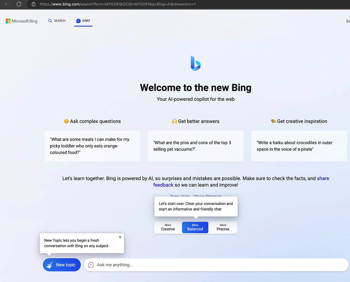 Microsoft’s New Bing AI Chatbot. AI powered copilot for the web | by Sandeep More | Medium