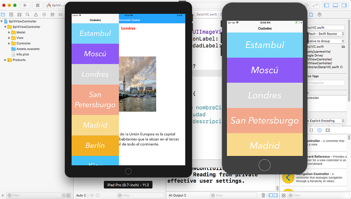 Cómo usar un UISplitViewController en Swift 4 y iOS 11 | by Juan Morillo | Medium