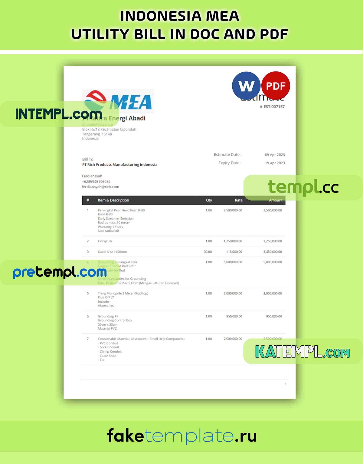 INDONESIA MEA utility bill download Word and PDF example | by Mytempl ...