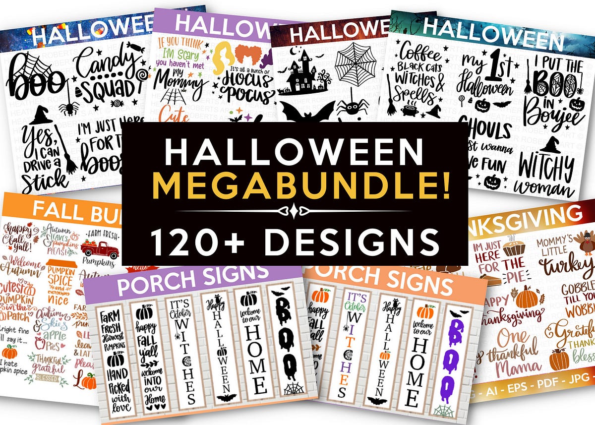 MEGA HALLOWEEN BUNDLE, 120+ Designs, Heather Roberts Art Bundle ...