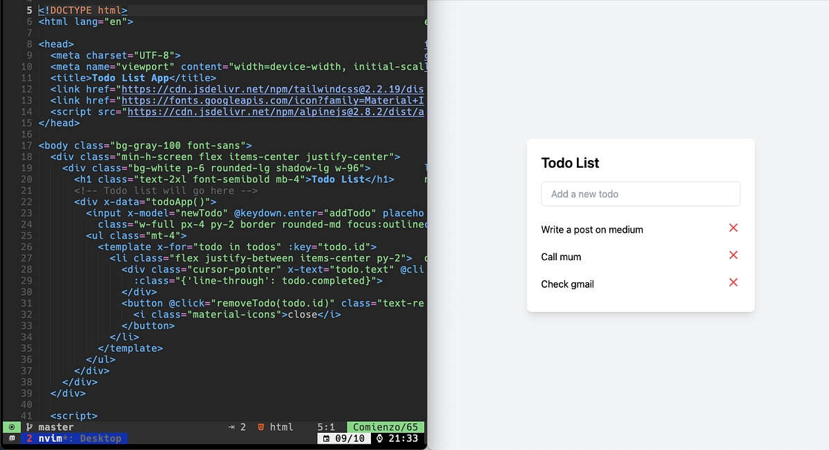 Build a todo list app in a single html file using Alpine.js cdn | by Ibán Domínguez Noda | Medium