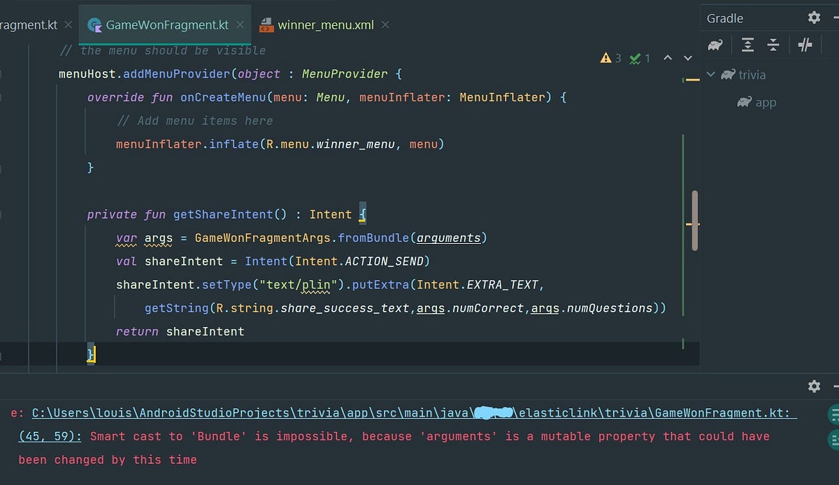 Smart cast to ‘Bundle’ is impossible, because *property* is a mutable ...