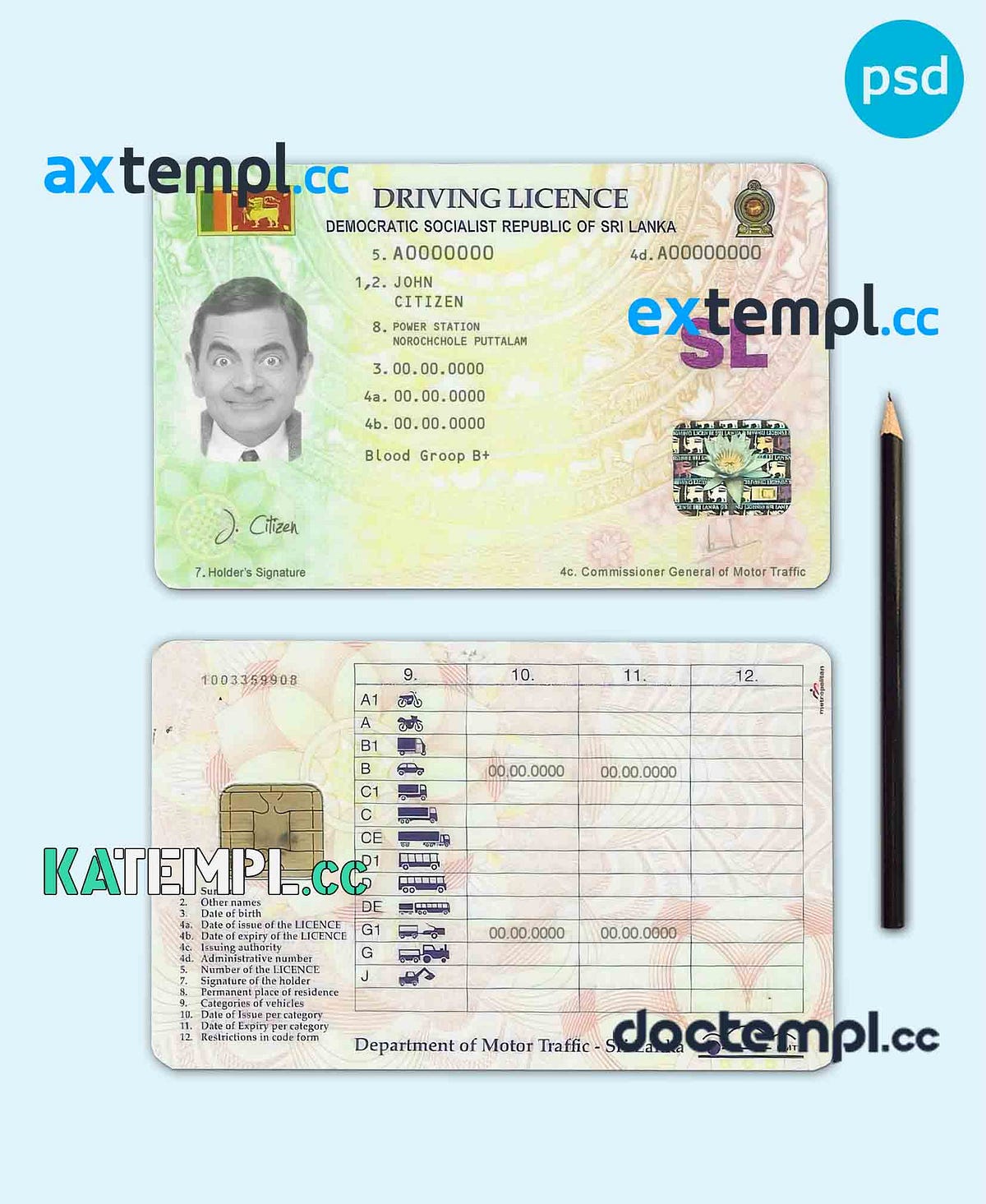 sample Sri Lanka driving license template in PSD format, fully editable ...