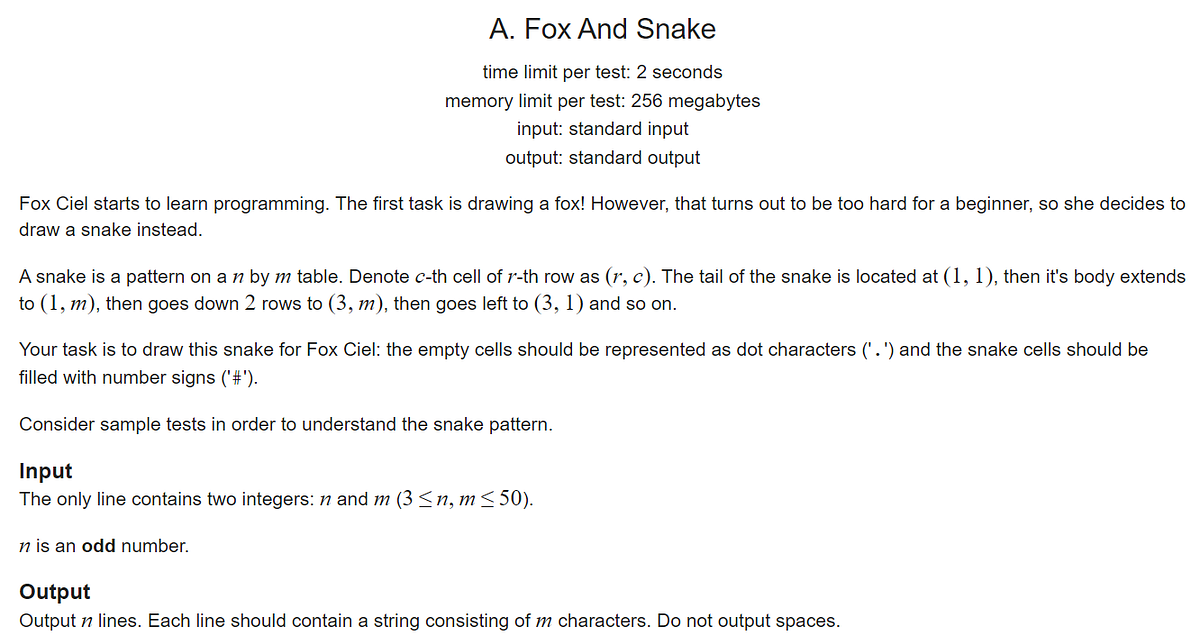 510A - Fox And Snake CodeForces Solution in C++ - Eya Jamue Haque - Medium