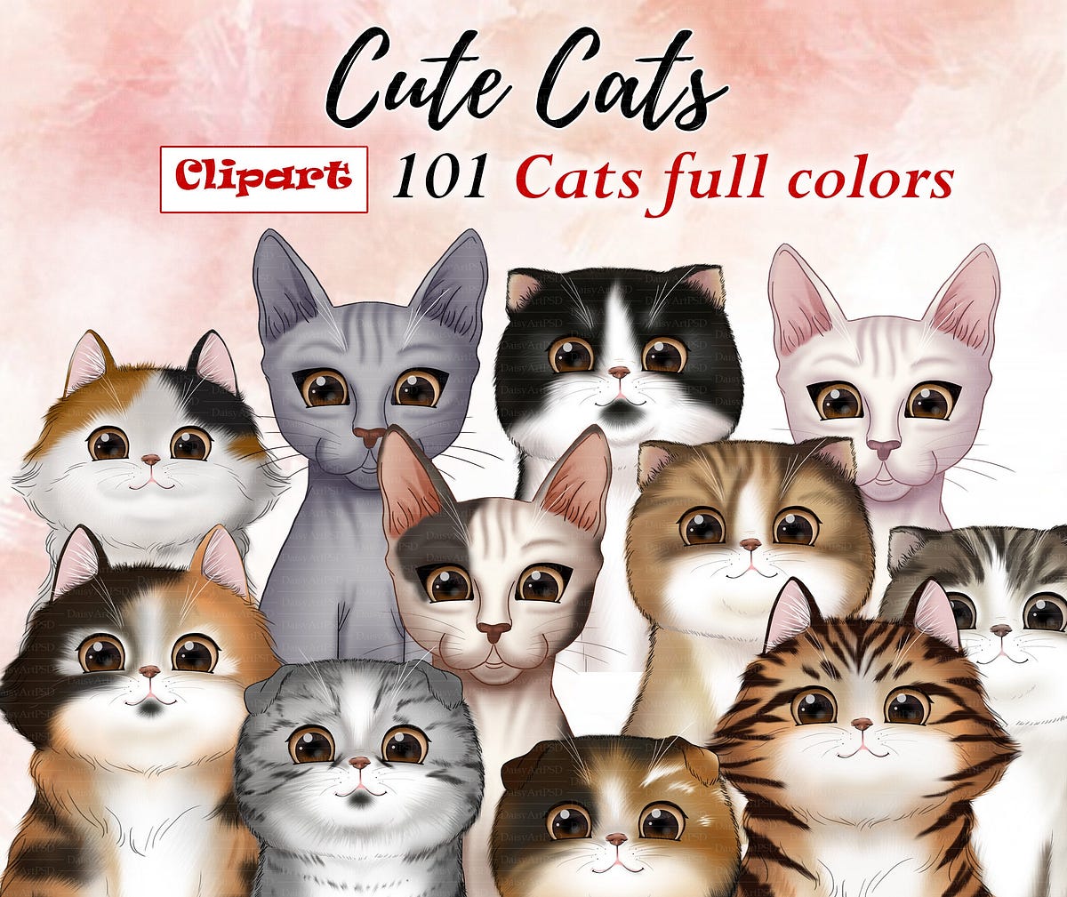 Cute cats clipart, colorful cat breeds, Kitten Clipart, cat pictures ...