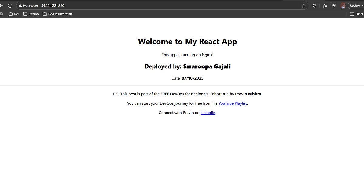 🚀 Deploying a React App on Ubuntu VM Using Nginx | by Swaroopa Gajali | Oct, 2025 | Medium