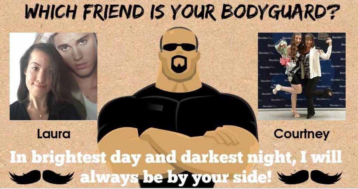 Which friend is your bodyguard?. My best friend, Courtney is mine, who ...