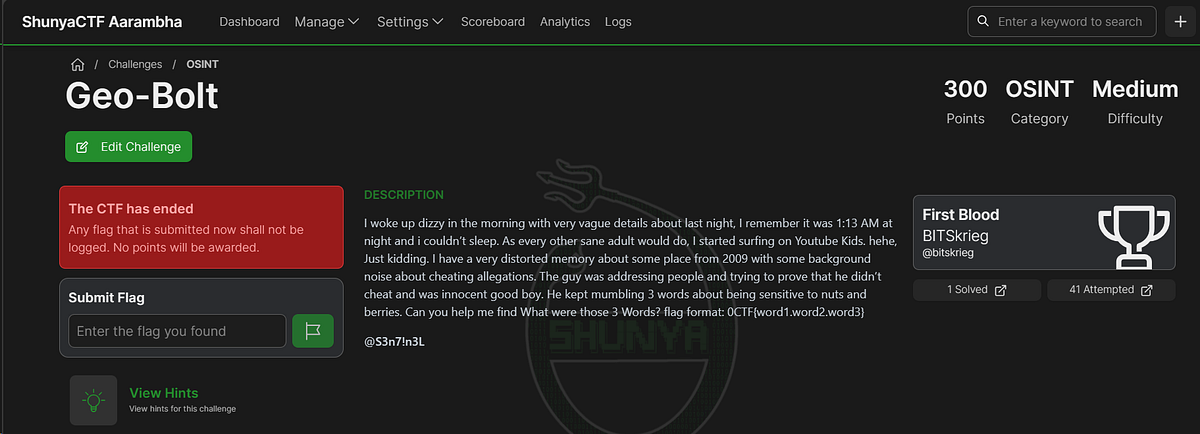Geo-Bolt [Medium] (300 Points) #OSINT | by S3n7!n3L | Medium
