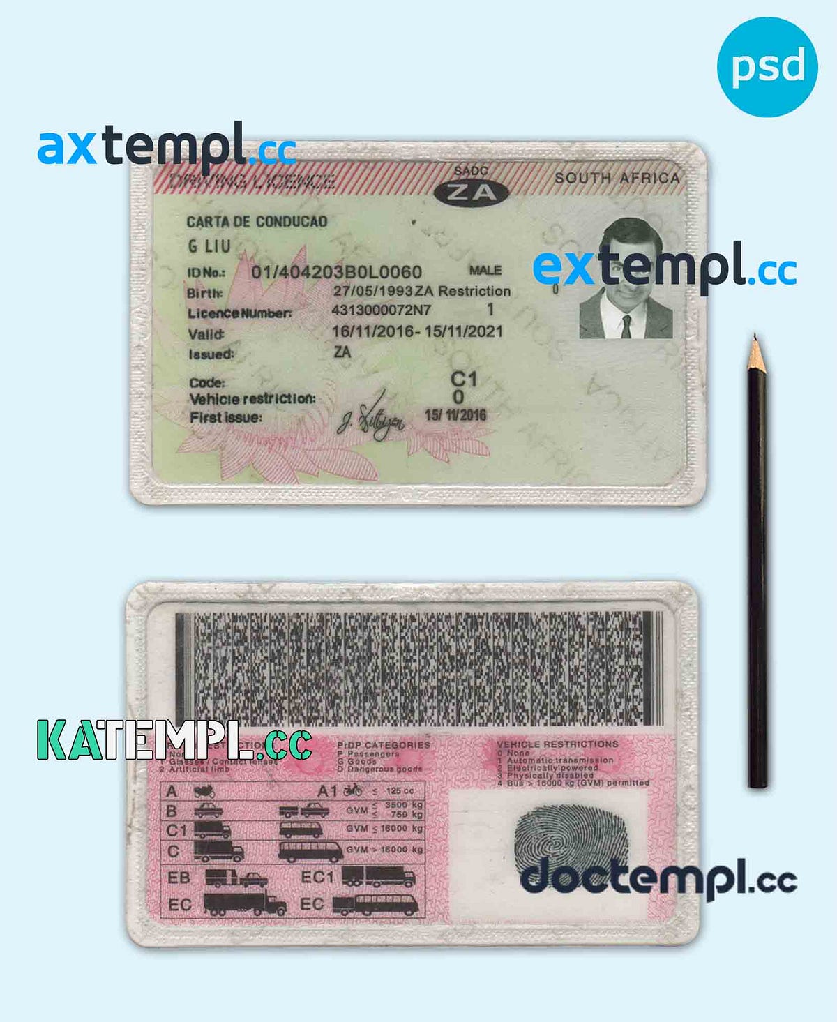 sample South Africa driving license template in PSD format download ...