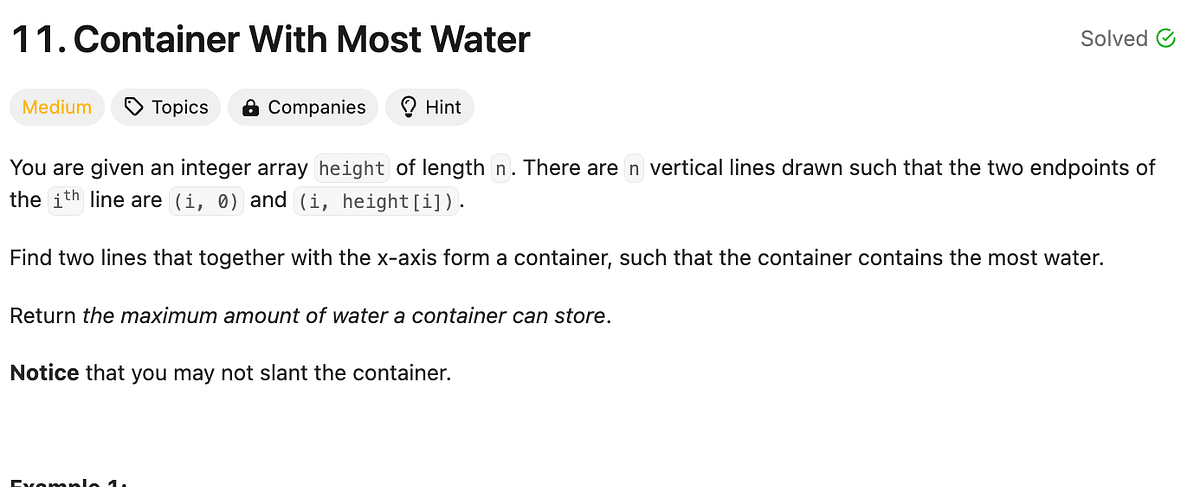 LeetCode 1 1— Container with most water | by Daniel Nzuma | Nov, 2024 ...