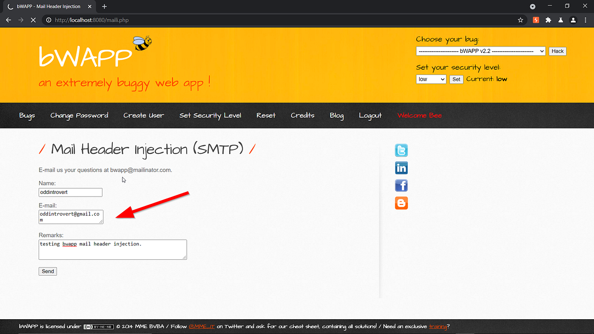 BWAPP — Mail Header Injection (SMTP) | by Santhosh duraipandiyan | Medium