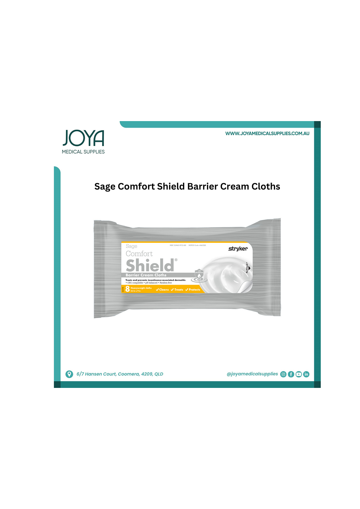Sage Comfort Shield Barrier Cream Cloths 8pk | Australia - Joya Medical ...