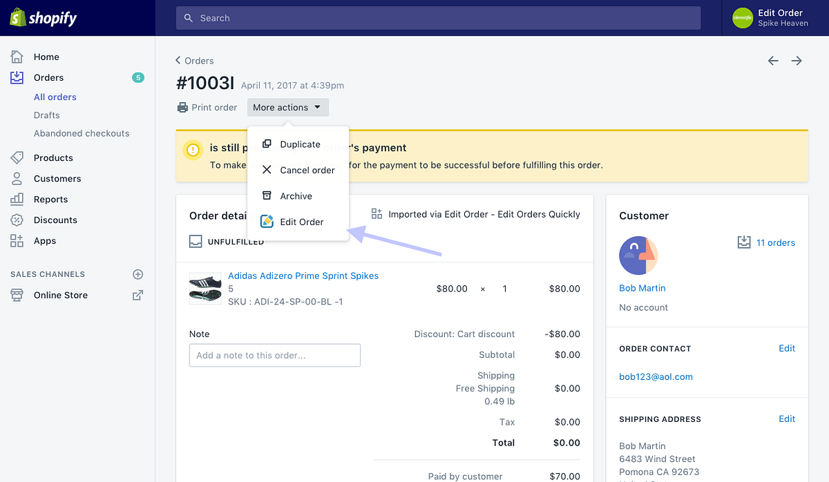 Access Edit Order for Shopify. Once you’ve installed Edit Order you ...