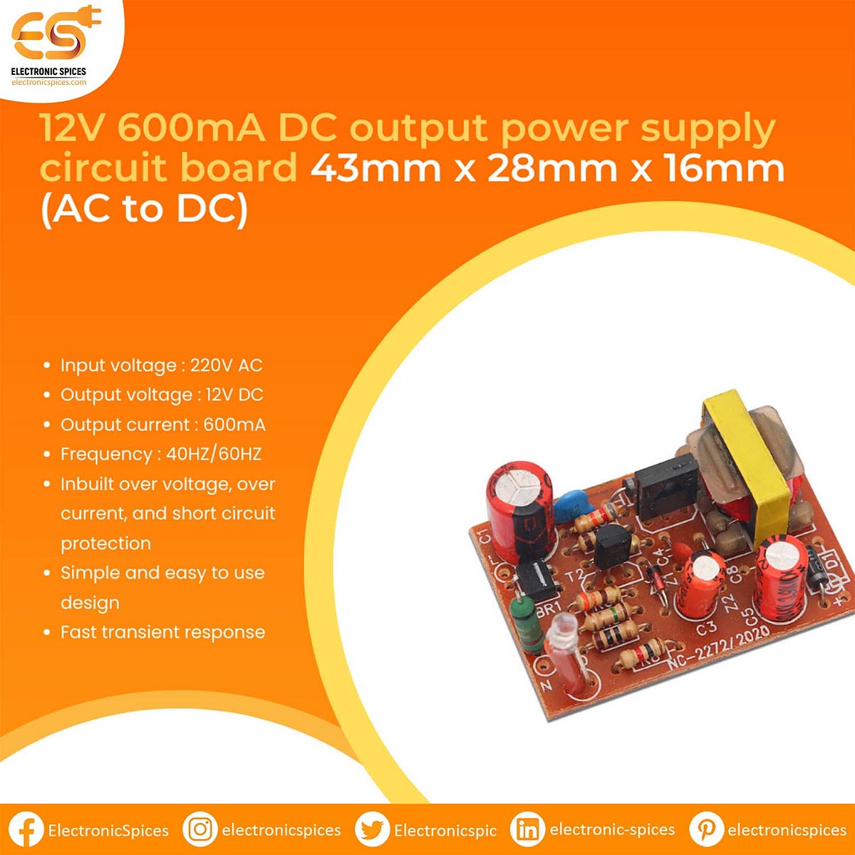 𝟏𝟐𝐕 𝟔𝟎𝟎𝐦𝐀 𝐃𝐂 𝐨𝐮𝐭𝐩𝐮𝐭 𝐩𝐨𝐰𝐞𝐫 𝐬𝐮𝐩𝐩𝐥𝐲 𝐜𝐢𝐫𝐜𝐮𝐢𝐭 𝐛𝐨𝐚𝐫𝐝 𝟒𝟑𝐦𝐦 𝐱 𝟐𝟖𝐦𝐦 𝐱 𝟏𝟔𝐦𝐦 (𝐀𝐂 𝐭𝐨 𝐃𝐂) | by ...