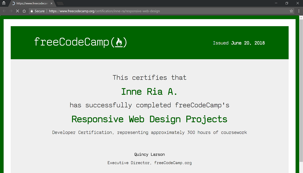 Day 45 of #100DaysOfCode: How To Claim Your Certificate on freeCodeCamp | by Inne R. A. | Medium
