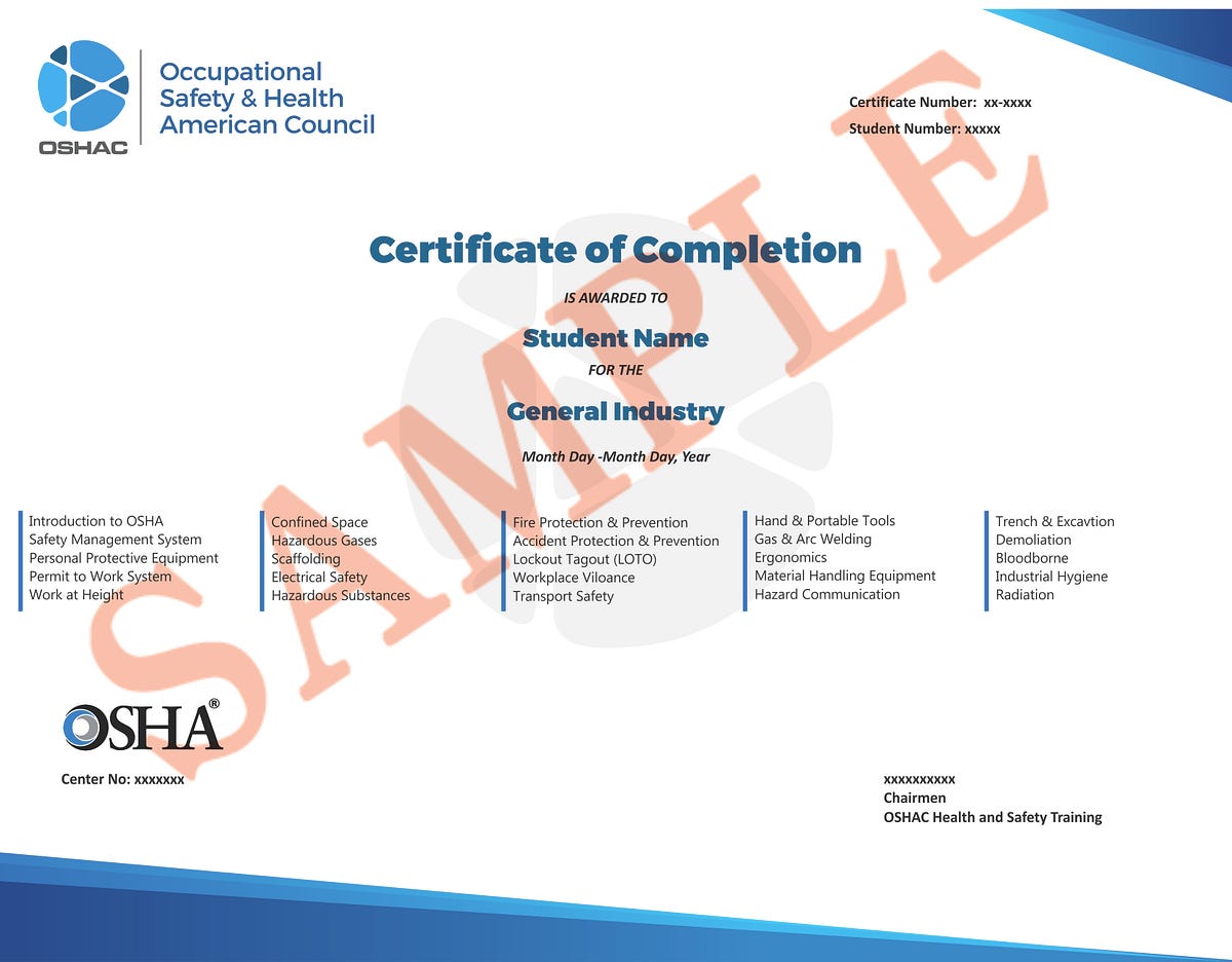 OSHA 30 Hours General Industry. Occupational Safety and Health American ...