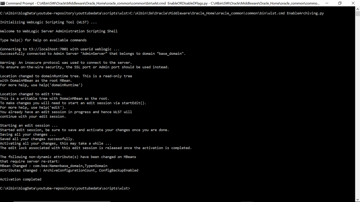 Wlst Script To Enable Backuparchive Configurations In Weblogic Server By Albin Issac Tech 4388