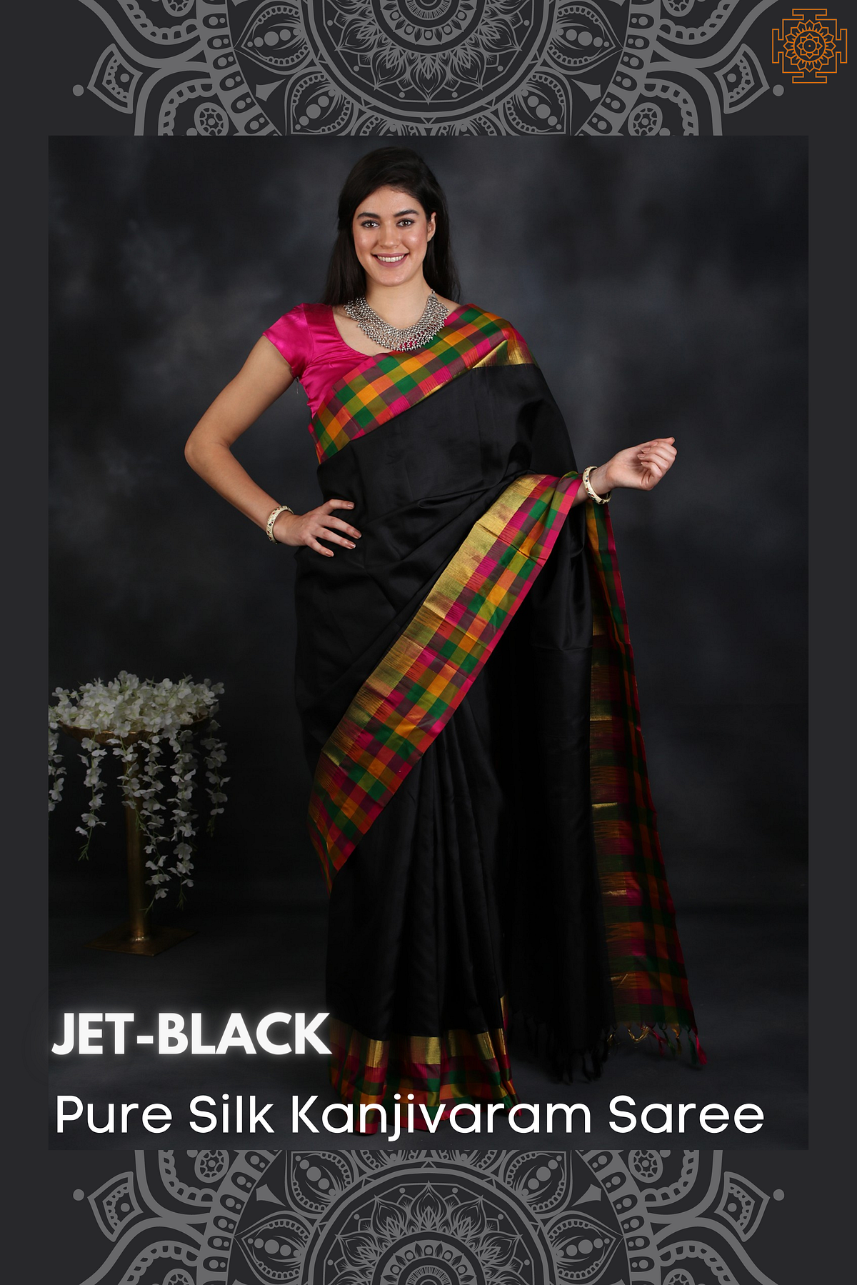 Jet-Black Pure Silk Kanjivaram Saree From Tamil Nadu - Indian Sarees ...
