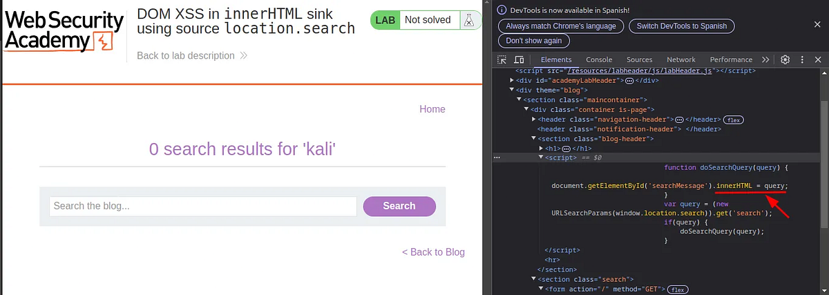 DOM XSS in innerHTML sink using source location.search | by CrisDuc | Medium