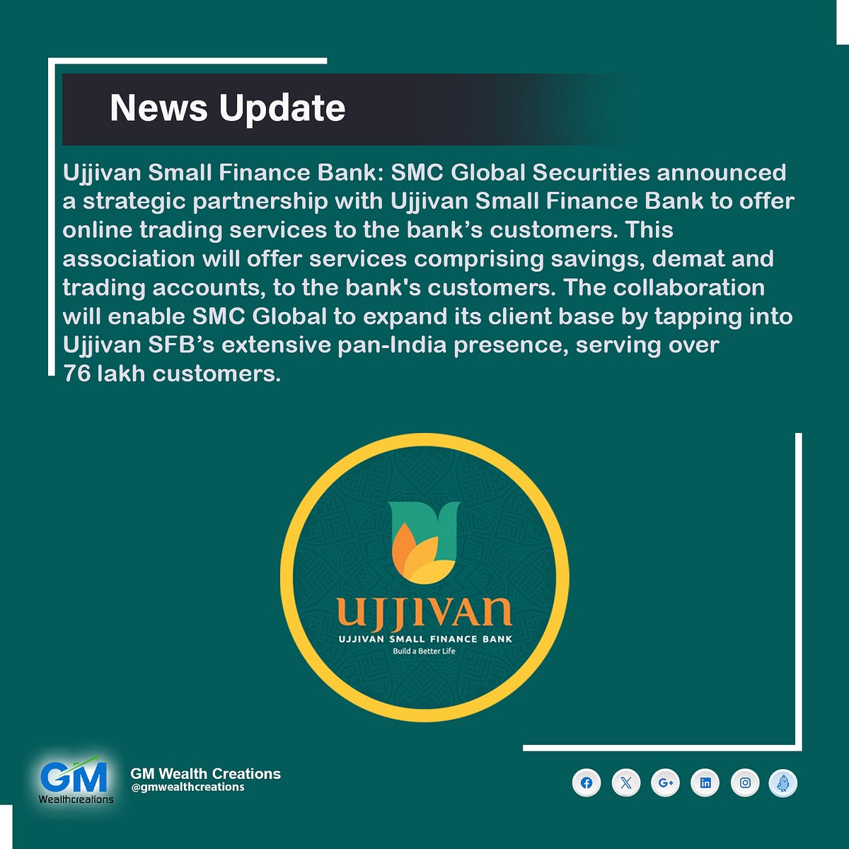 Ujjivan Small Finance Bank: SMC Global Securities announced a strategic partnership with Ujjivan ...