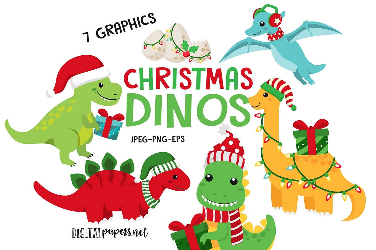 Christmas Dinosaurs Clipart, Christmas Dinos, Christmas Clipart, EPS ...