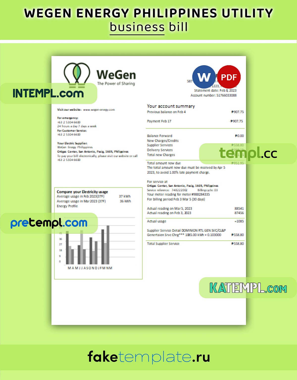 WeGen Energy Philippines business utility bill, Word and PDF template | by Storeintempl | Feb ...