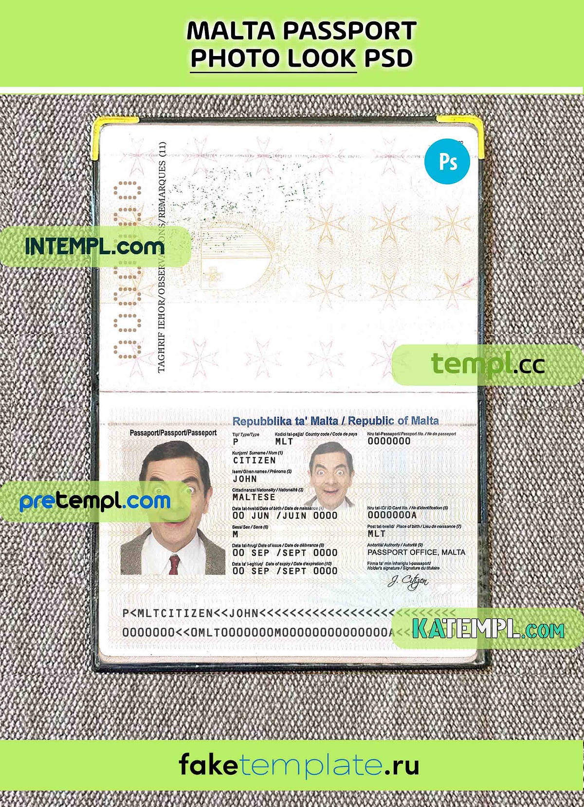 Malta passport PSD download scan and photo look templates, 2 in 1 | by ...