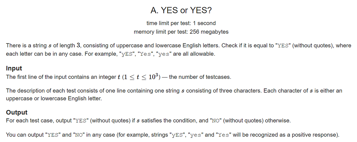 1703A - YES or YES? CodeForces Solution in C++ - Eya Jamue Haque - Medium