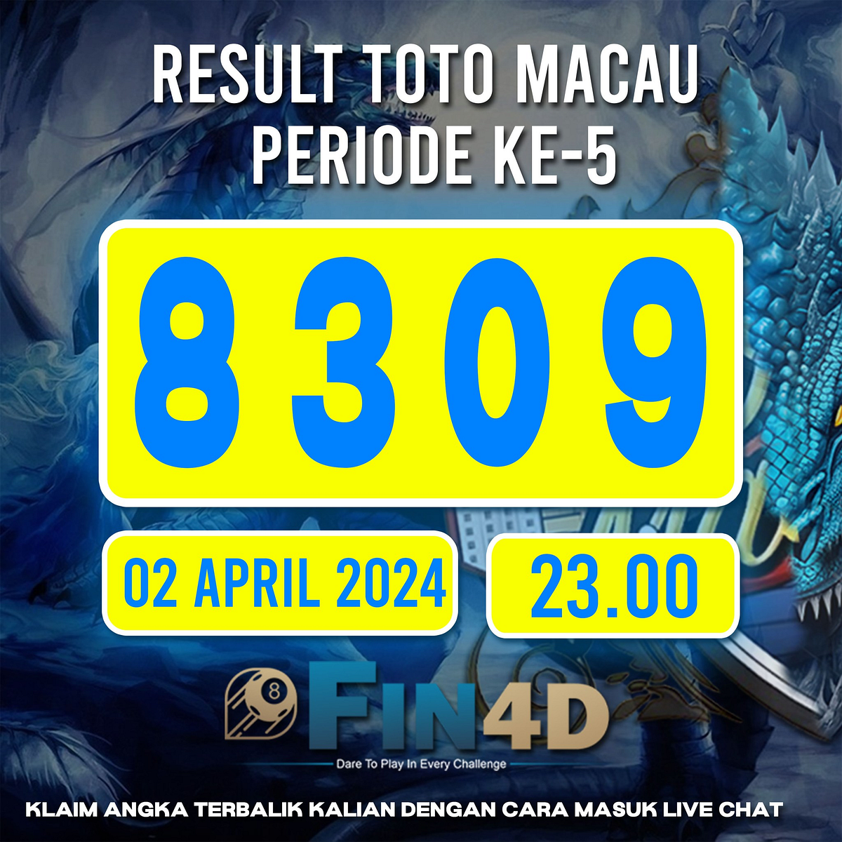 TOTO MACAU 4D PERIODE 5 TANGGAL : 02 APRIL 2024 SAH DI ANGKA 8 3 0 9 data macau, keluaran macau ...