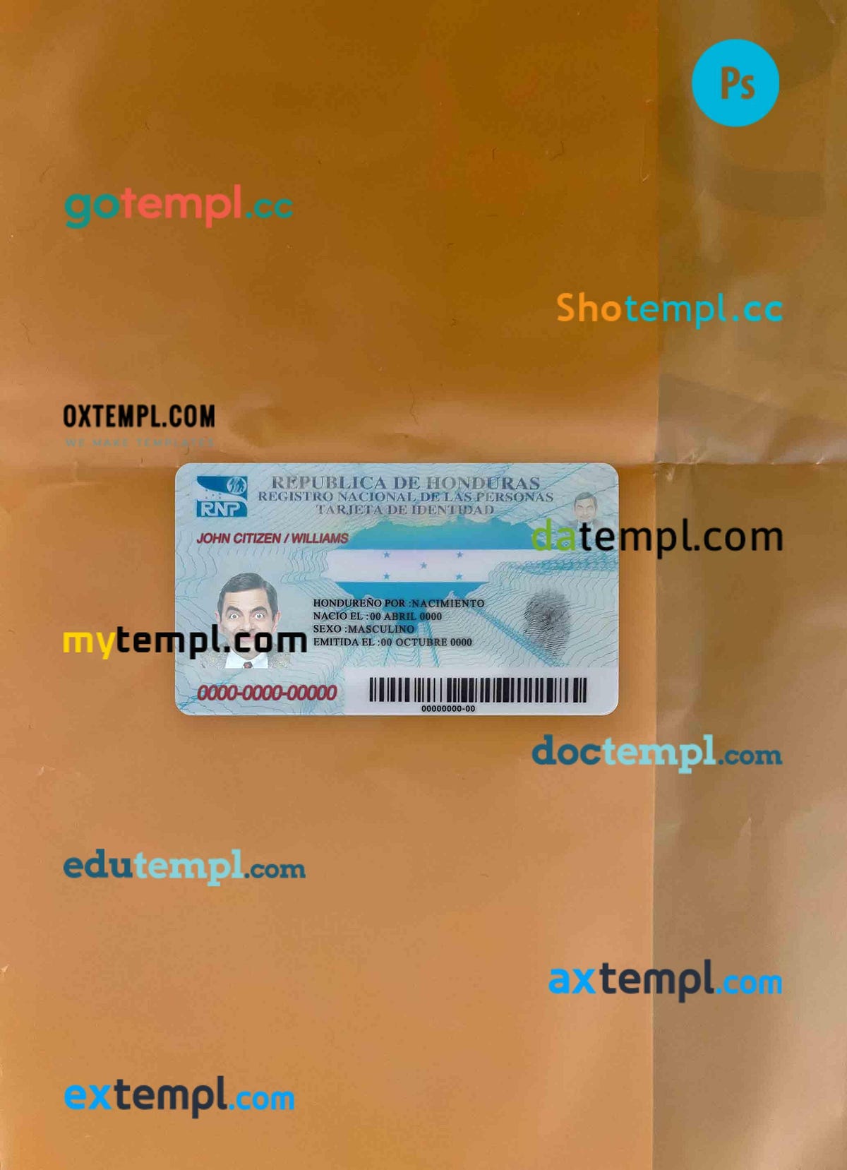 Honduras ID card editable PSD files, scan and photo taken image, 2 in 1 ...