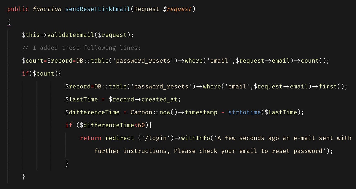 How to protect Laravel reset password from multiple fast clicks | by Panjeh | Medium