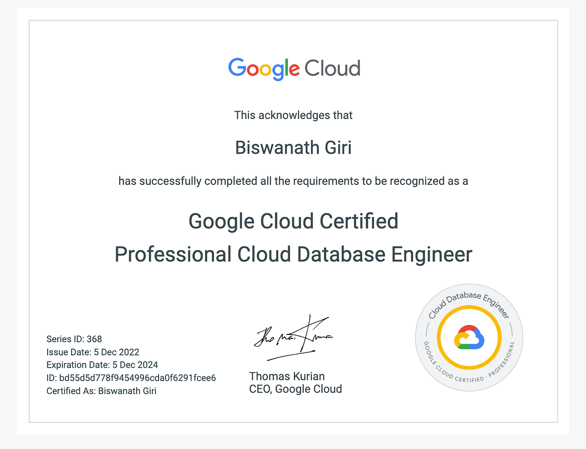 Certification — Google Cloud Database Engineer Exam Step-by-Step Guide | by Biswanath Giri ...