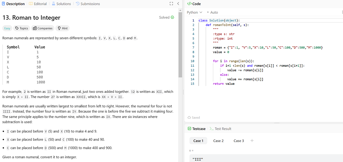 Leetcode: Roman Numbers. LeetCode problem 13, “Roman to… | by Abhilasha Gulhane | Mar, 2025 | Medium