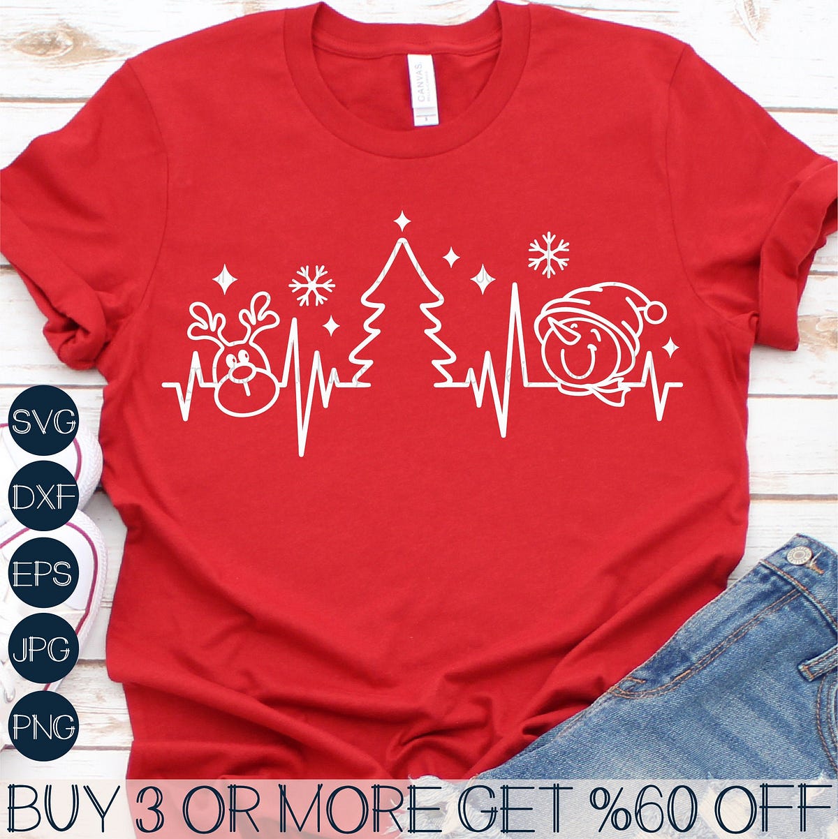 Christmas Heartbeat SVG, Snowman SVG, Christmas Tree SVG, Funny ...