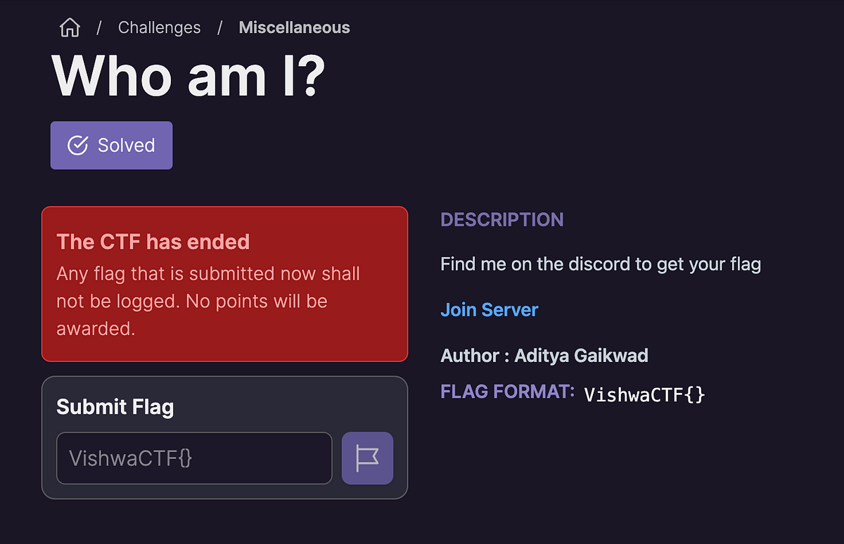 VishwaCTF 2024— — — Write Up for Misc. Challenge(Easy): Who am I? | by VISCID | Medium